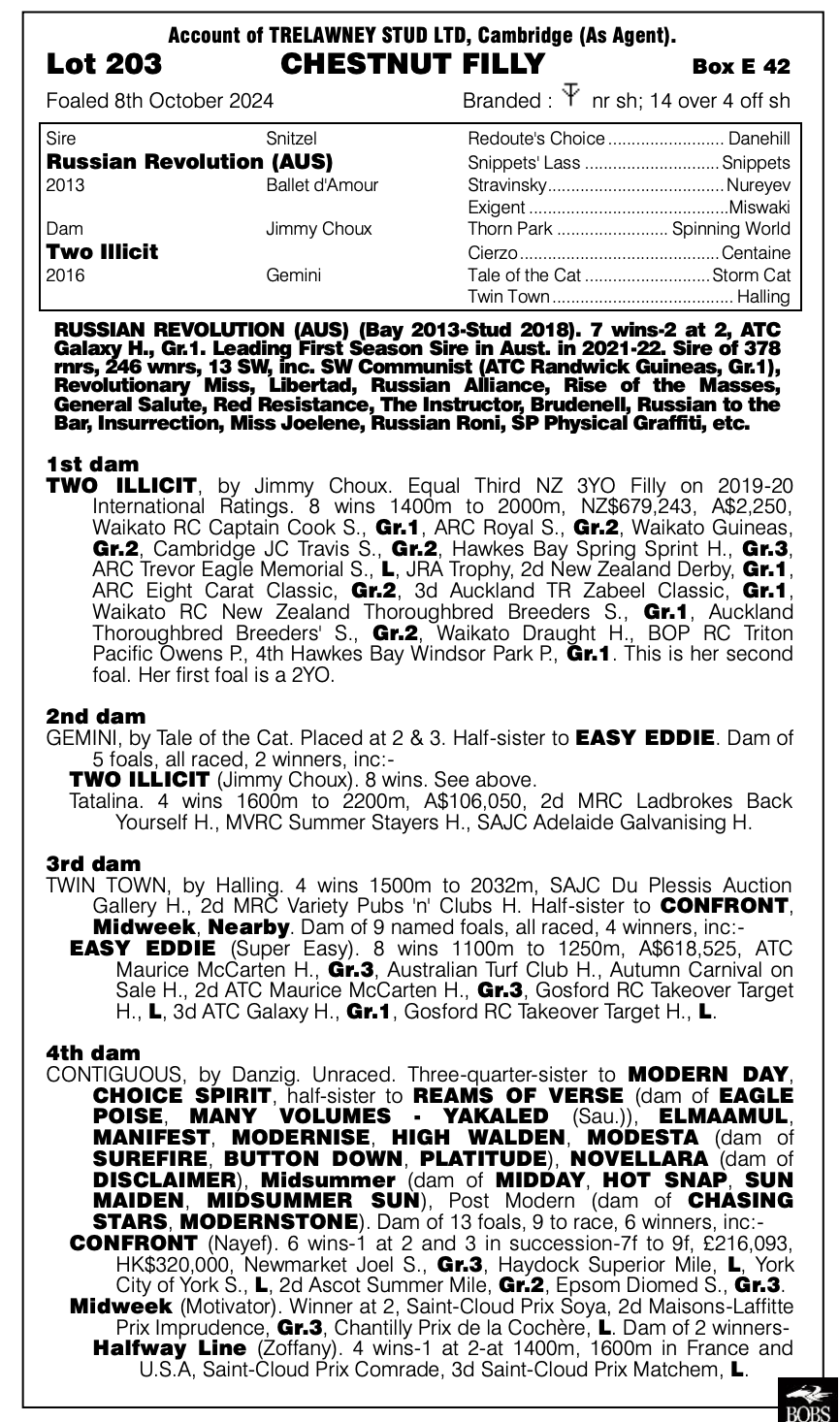 Lot 203 Russian Revolution (AUS) ‐ Two Illicit (NZ) Chestnut Filly ...